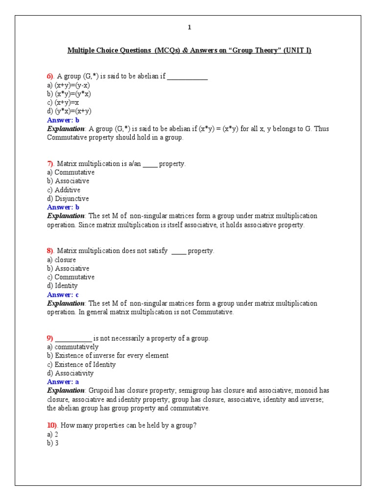 Abstract Algebra MCQs Question Bank 1 | PDF | Science & Mathematics