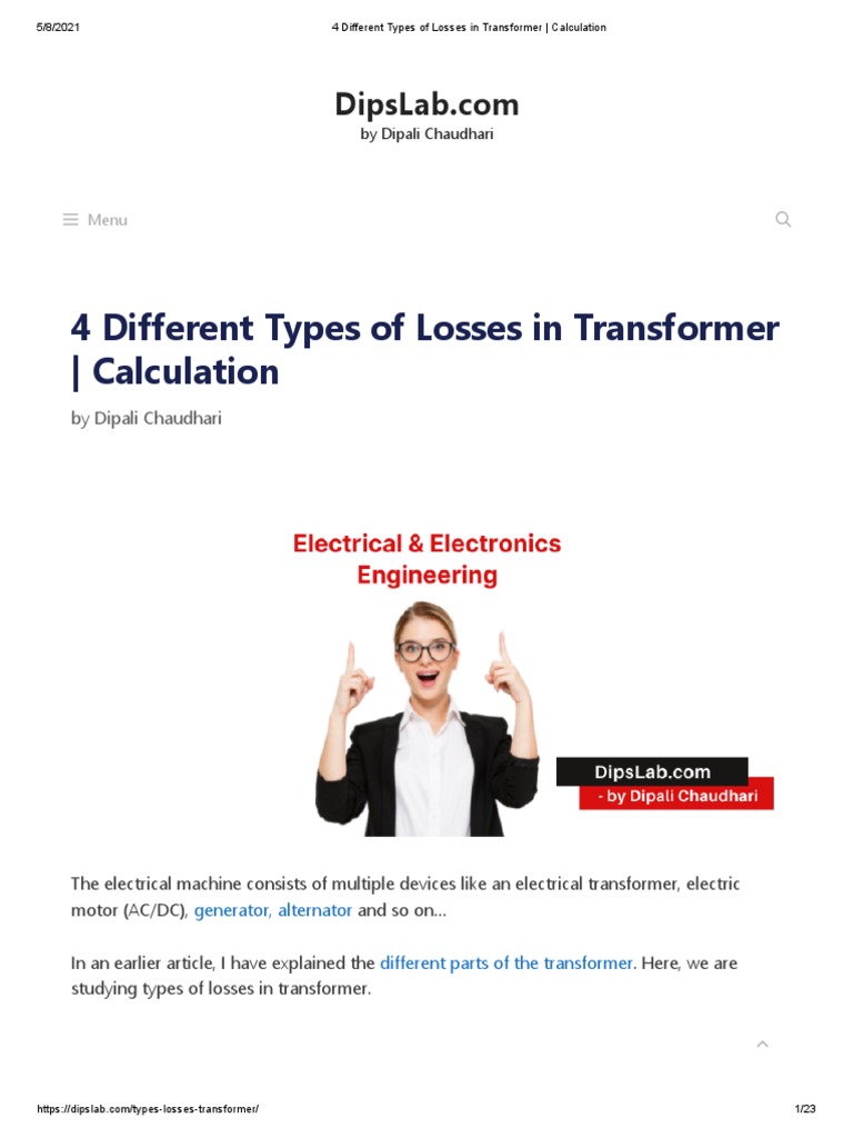 4 Different Types of Losses in Transformer - Calculation | PDF ...