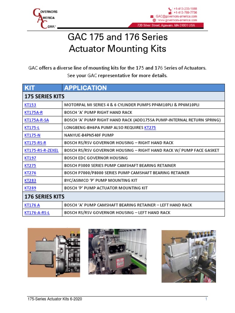GAC 175/176 Actuator Kits Guide | PDF | Washer (Hardware) | Screw