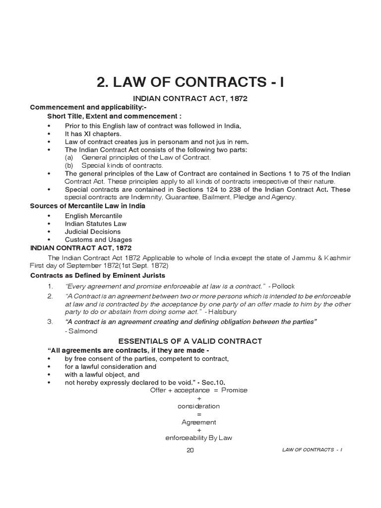 Law of Contracts - I: Indian Contract Act, 1872 | PDF | Offer And ...