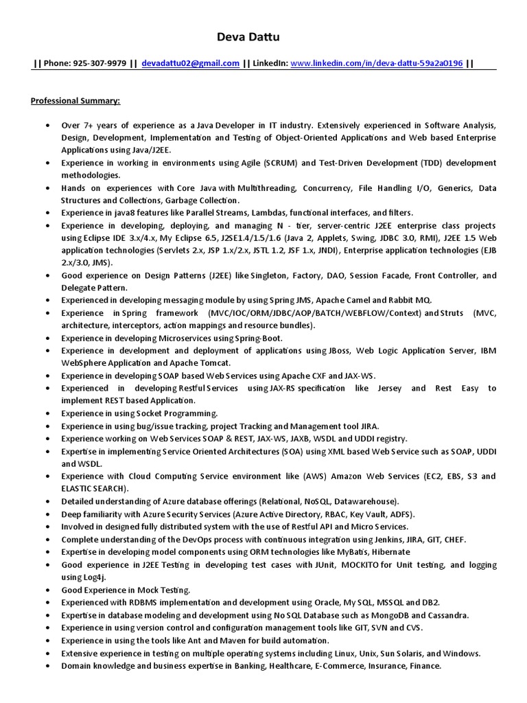 DevaDattu Java Resume | PDF | Spring Framework | Representational State Transfer