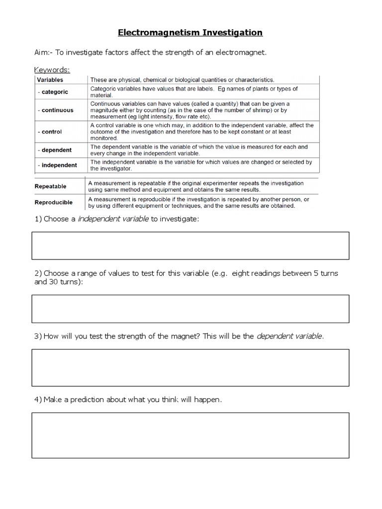 Electromagnetism Investigation Worksheet | PDF