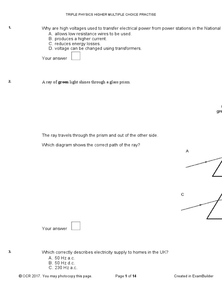 Triple Physics Higher Multiple Choice Practise | PDF | Radioactive ...
