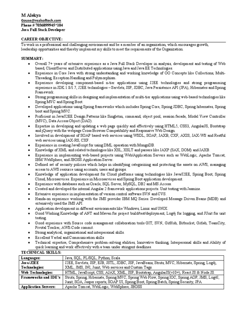 Resume of Alekya | PDF | Spring Framework | Representational State Transfer Resume of Alekya | PDF | Spring Framework | Representational State Transfer