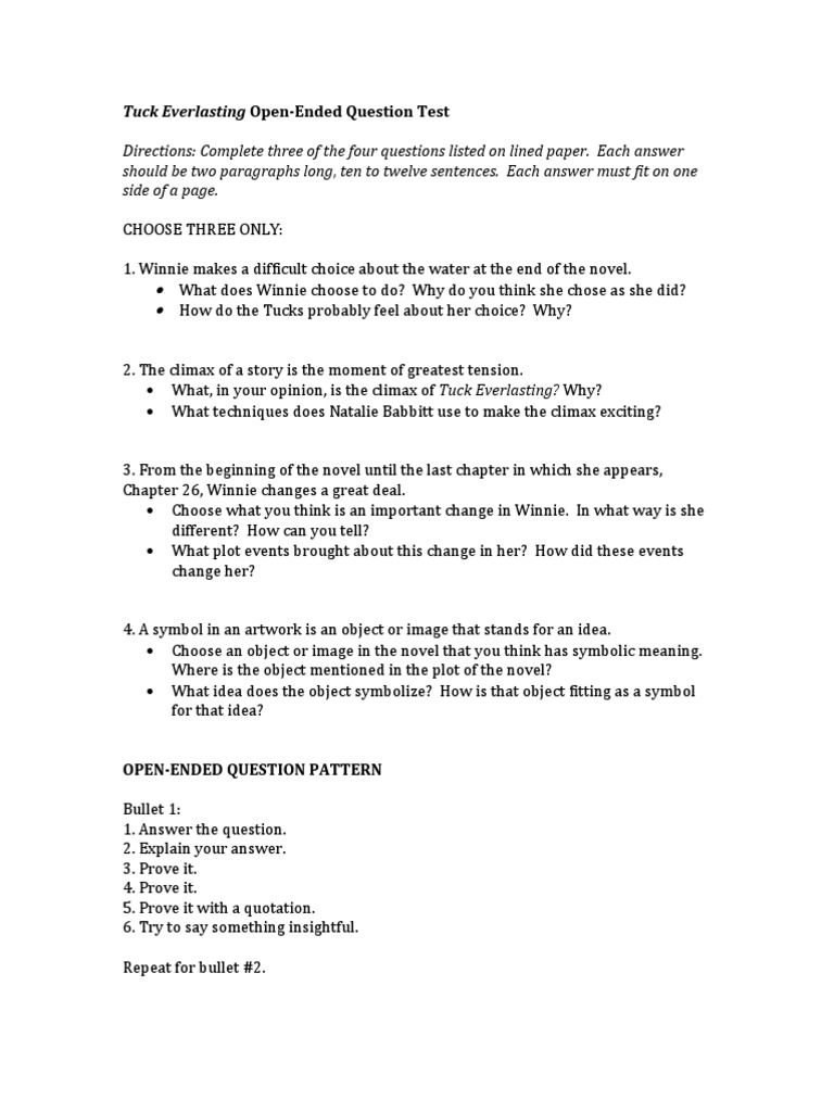 Tuck Everlasting OEQ Test | PDF