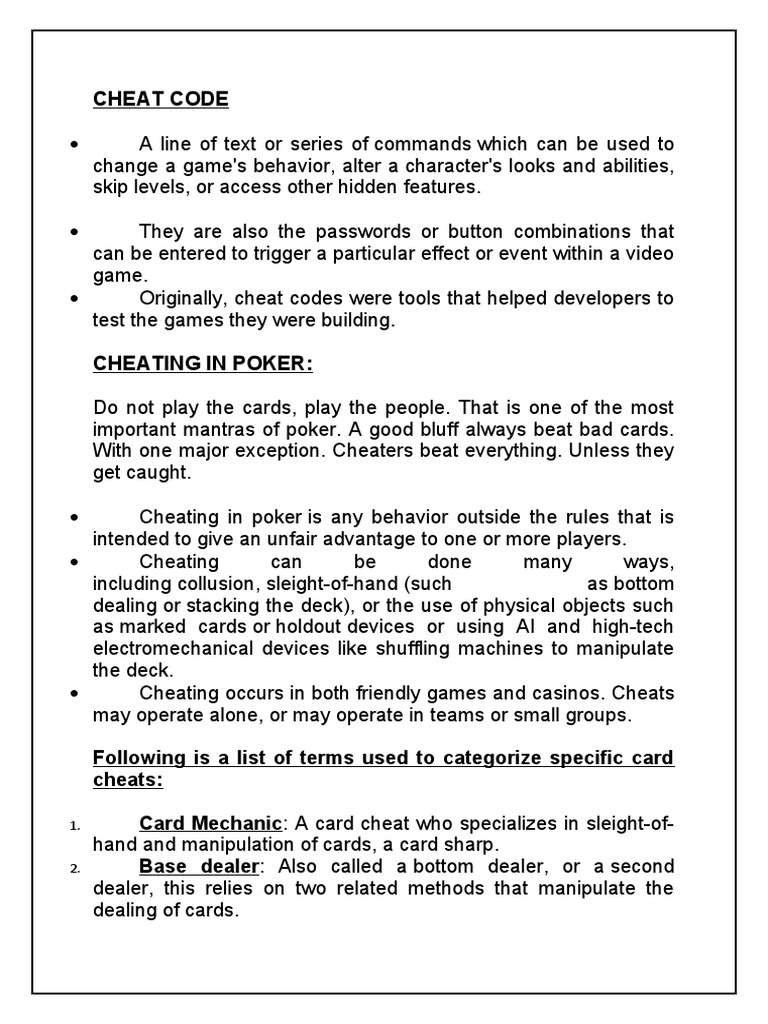 Cheat Code | Download Free PDF | Online Poker | Games Of Mental Skill
