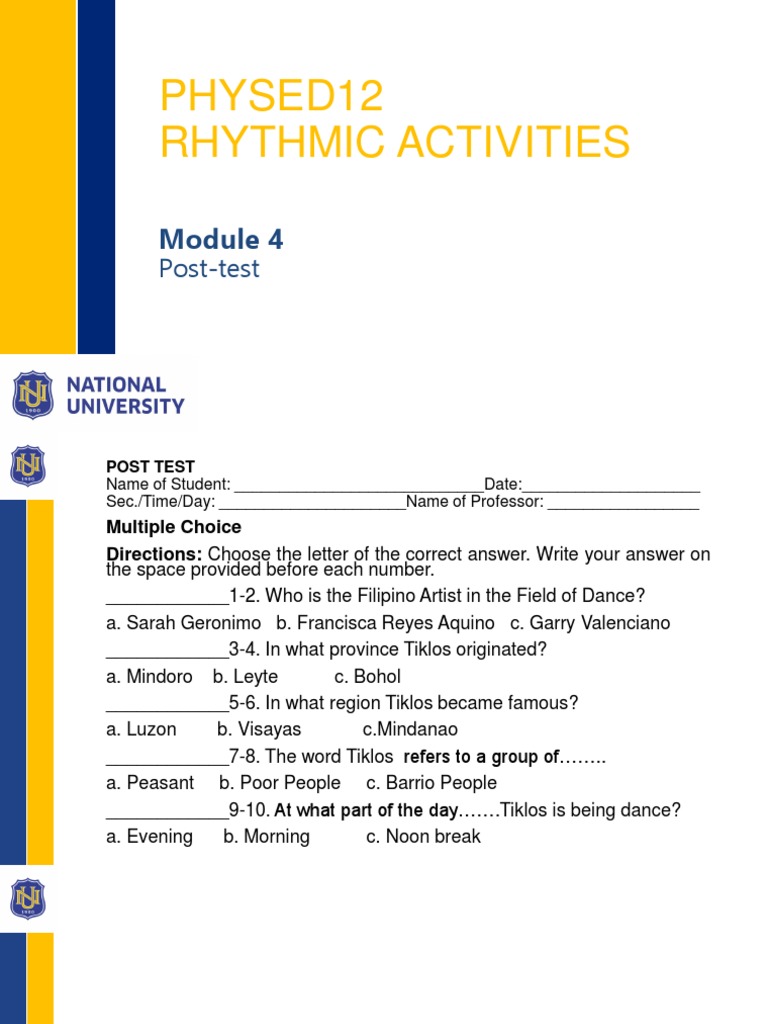 Module 4 - POST TEST - PE2 | PDF | Career & Growth