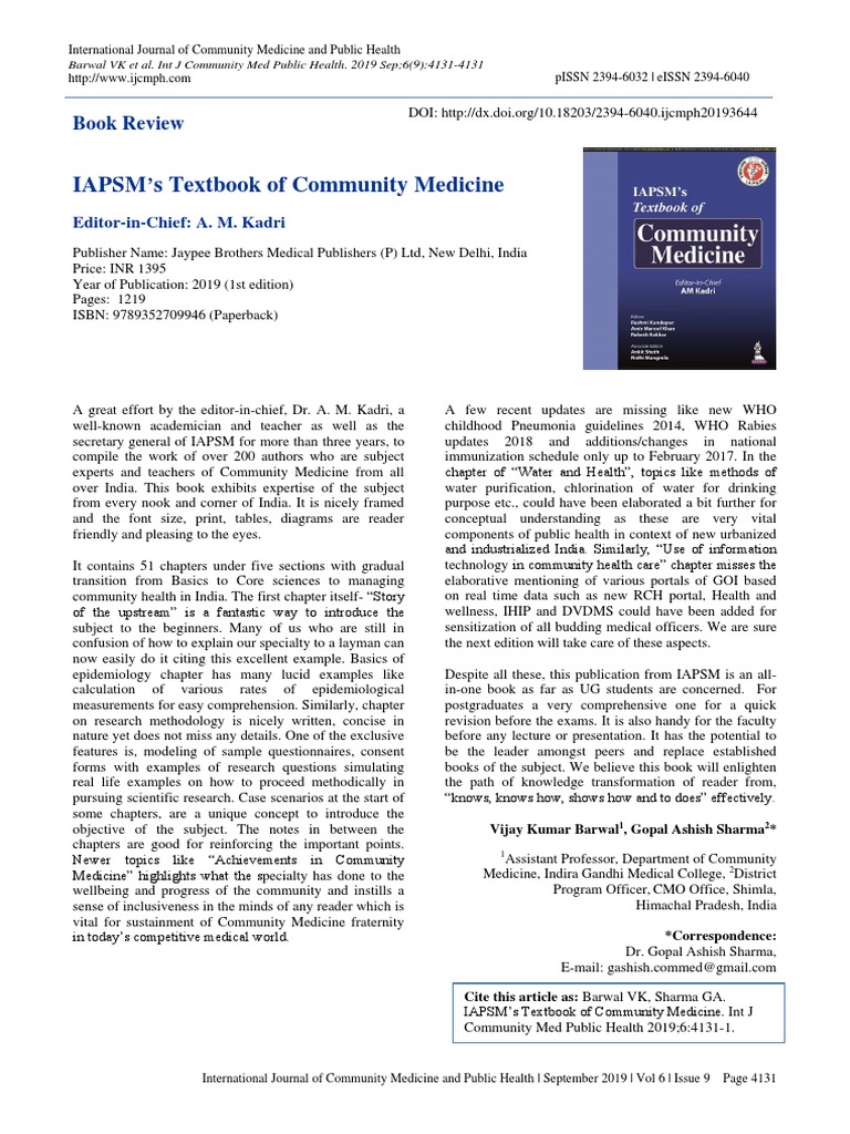 IAPSM's Textbook of Community Medicine: Book Review | PDF | Books ...