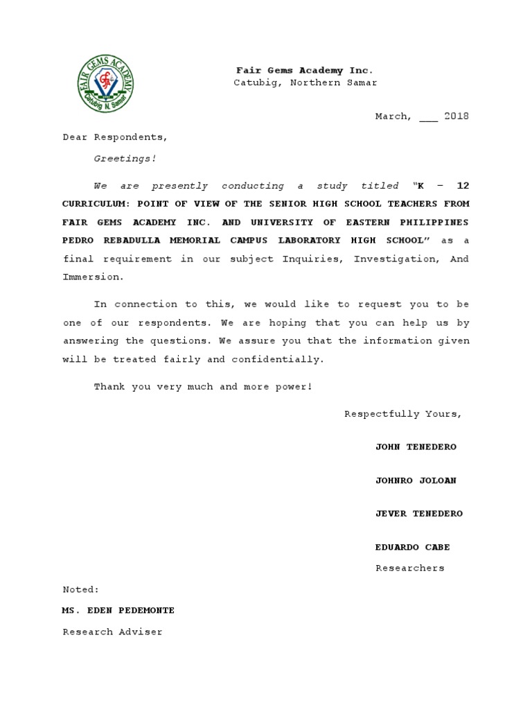 Sample Thesis Questionnaire | PDF | Teachers | Curriculum