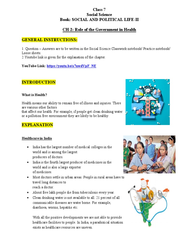 7 - Social Science-Role of The Government in Health-Notes VL | PDF ...