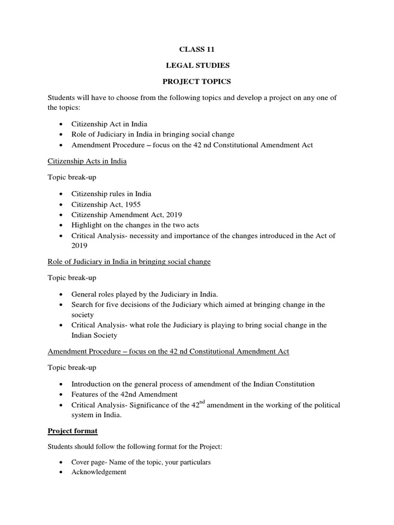 Class 11 Legal Studies Project Topics | PDF | Business | Finance ...
