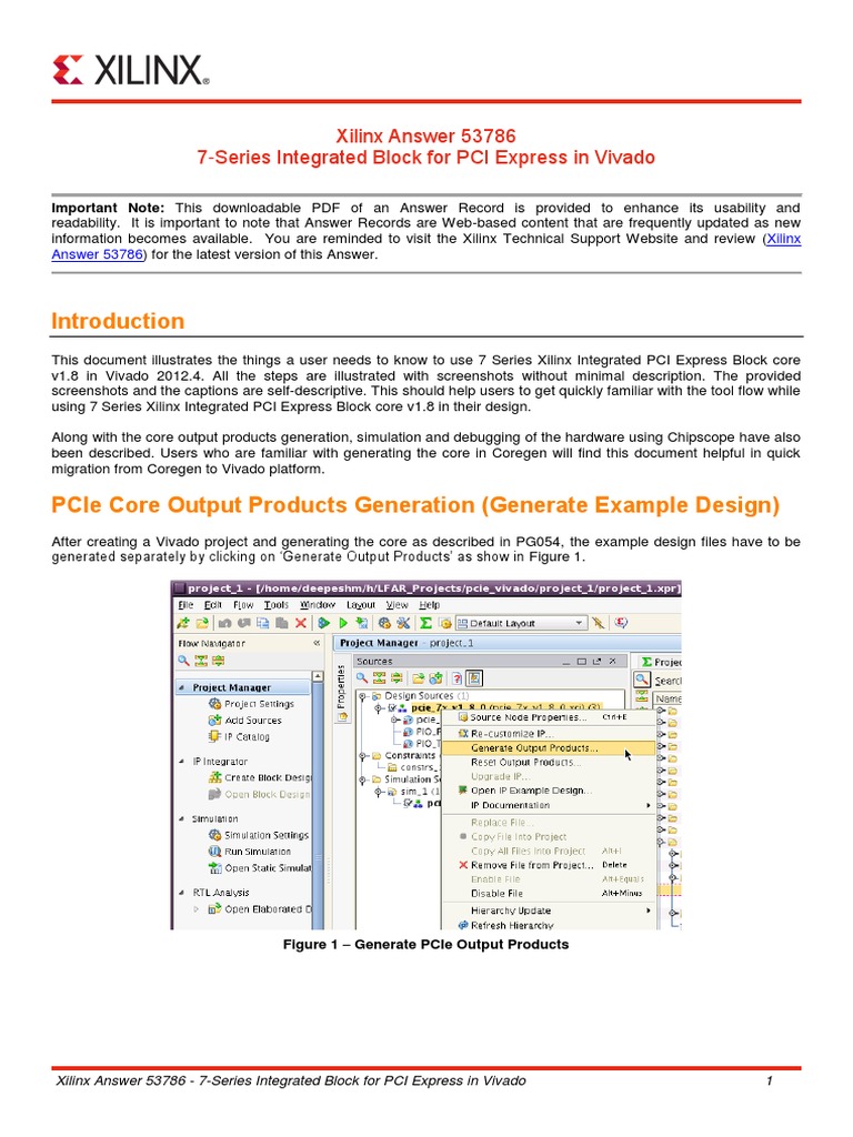 Xilinx Answer 53786 7-Series Integrated Block For PCI Express in Vivado | PDF | Computer ...