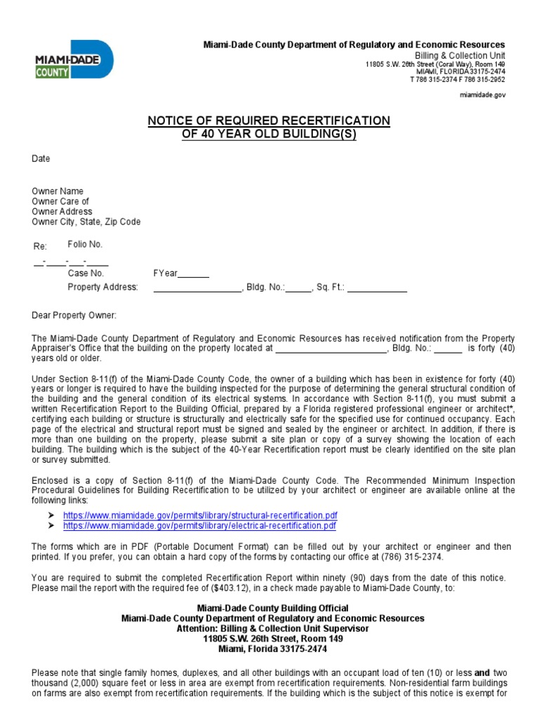 40-Year Building Recertification Notice | PDF | Parking Lot | Architect