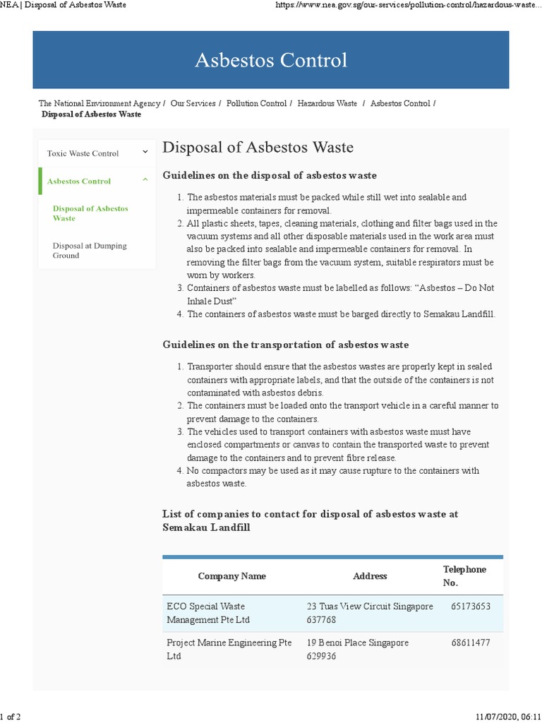 2020 SG NEA - Disposal of Asbestos Waste SIMPLE INSTRUCTIONS | PDF ...