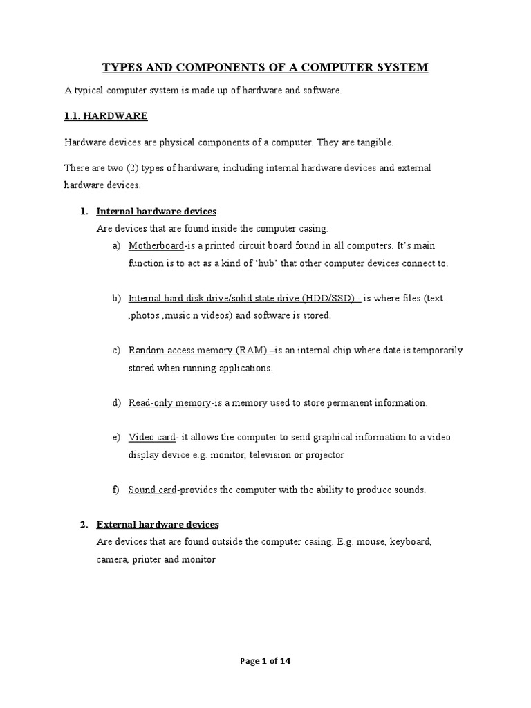 1.types and Components of A Computer System | PDF | Computer Hardware ...