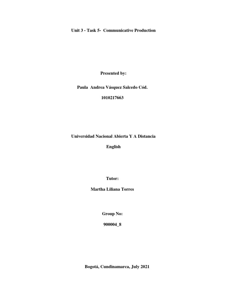 Unit 3 - Task 5 - Communicative Production - Evaluation Rubric - Task ... Unit 3 - Task 5 - Communicative Production - Evaluation Rubric - Task ...