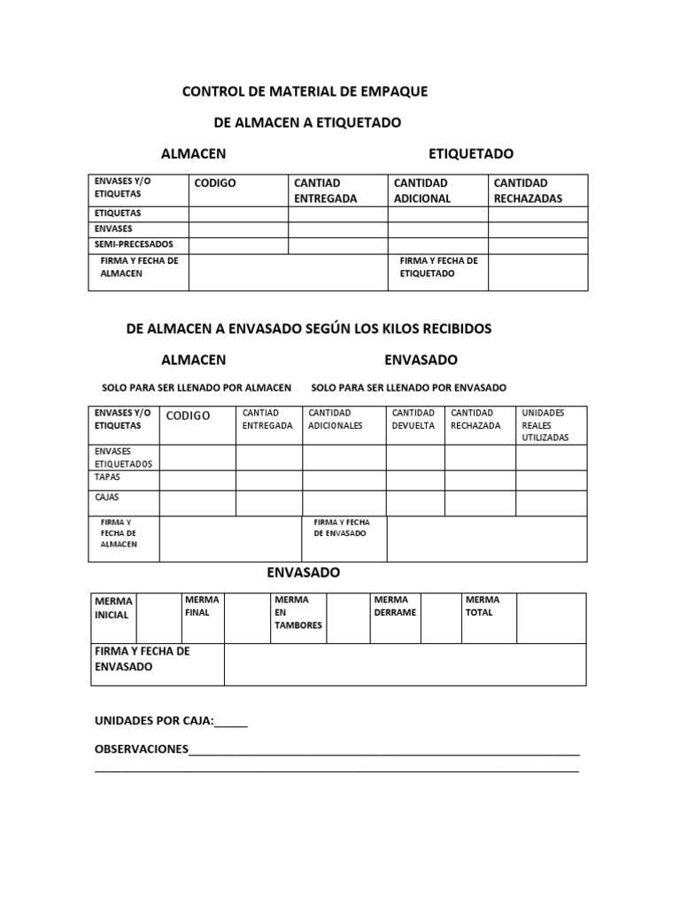 Control de Material de Empaque | PDF