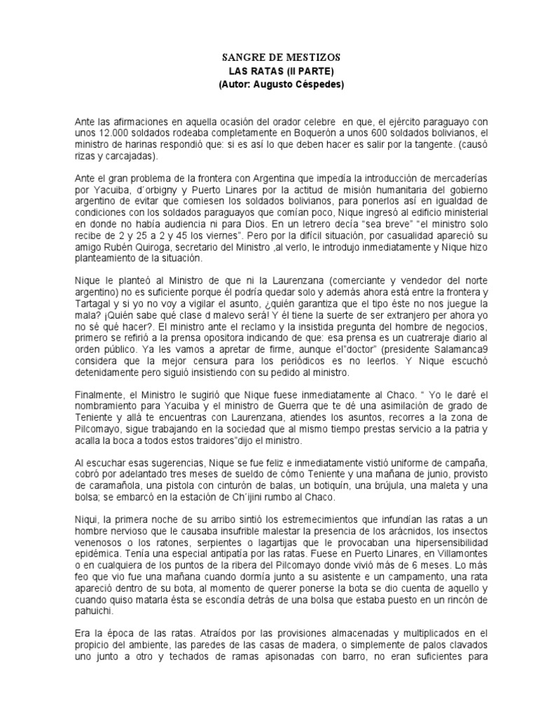 Sangre de Mestizos Ratas II Parte | PDF | Bolivia | Agitación