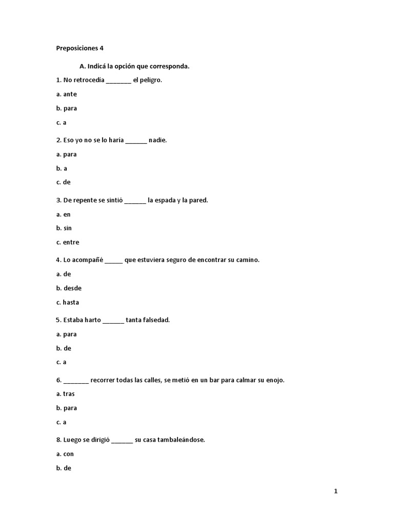 Ejercicios de Preposiciones en Español | PDF | Arte