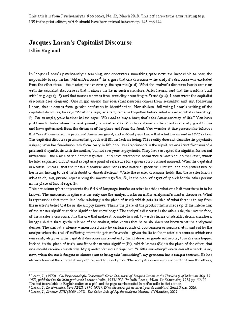 Jacques Lacan's Capitalist Discourse: Ellie Ragland | PDF | Jacques ...