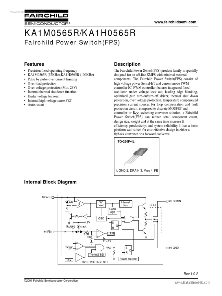 KA1M0565R/KA1H0565R: Fairchild Power Switch (FPS) | PDF | Field Effect Transistor | Mosfet