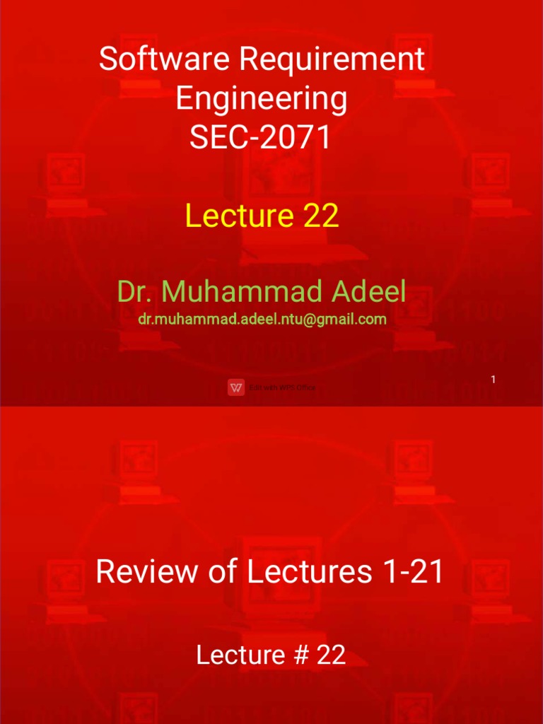 Software Requirement Engineering SEC-2071: Dr. Muhammad Adeel | PDF | System | Specification ...