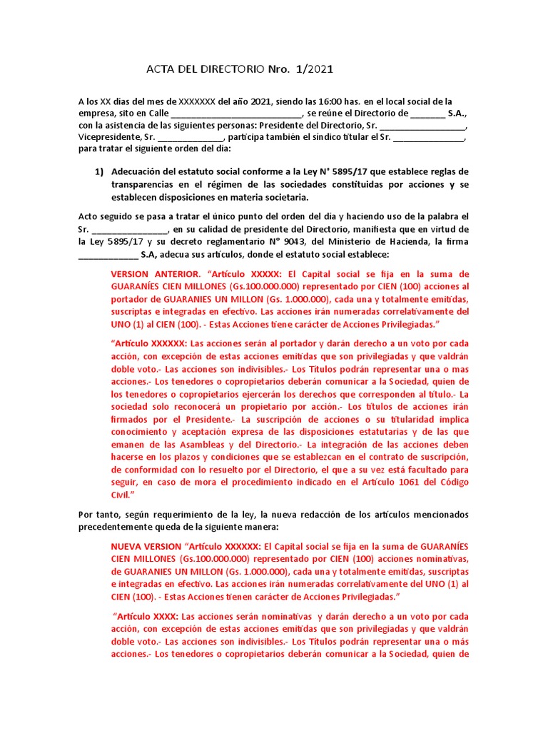 ACTA DE DIRECTORIO Modelo | Descargar gratis PDF | Justicia | Crimen y ...
