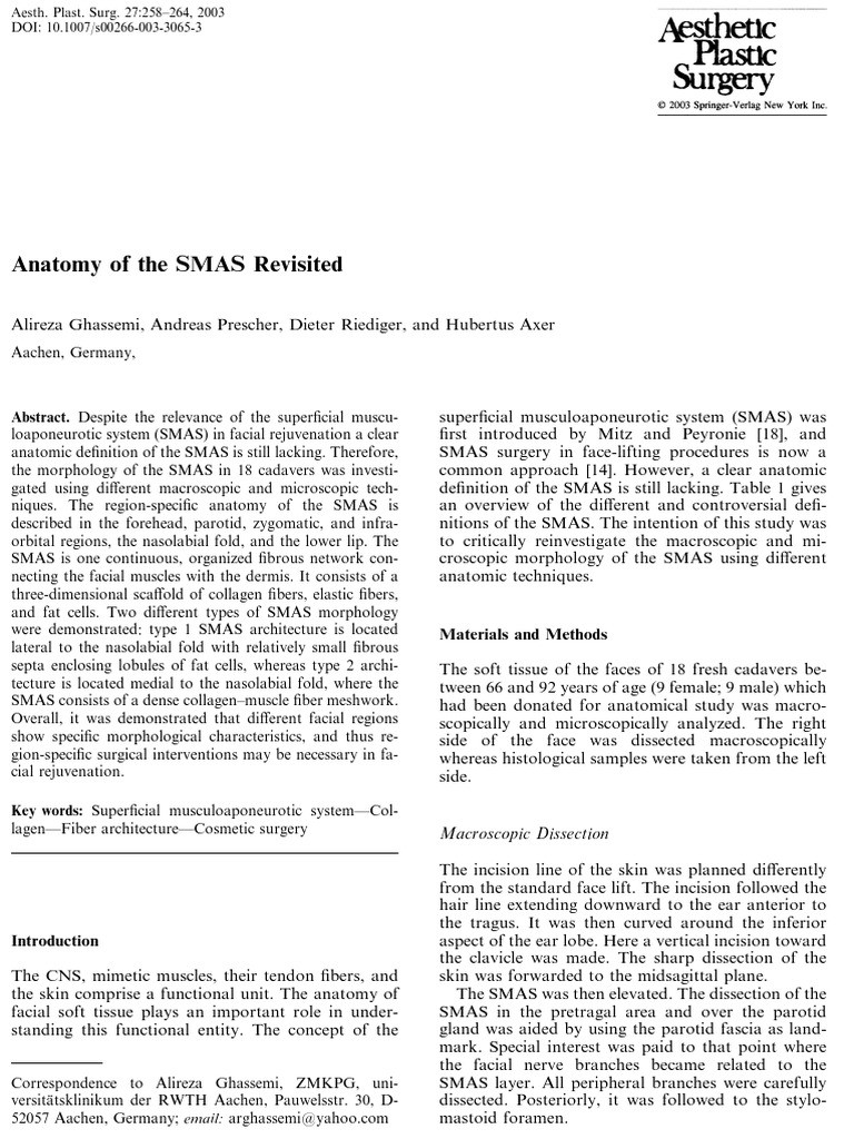 Ghassemi2003. Anatomy of SMAS Revisited | PDF | Muscle | Skin