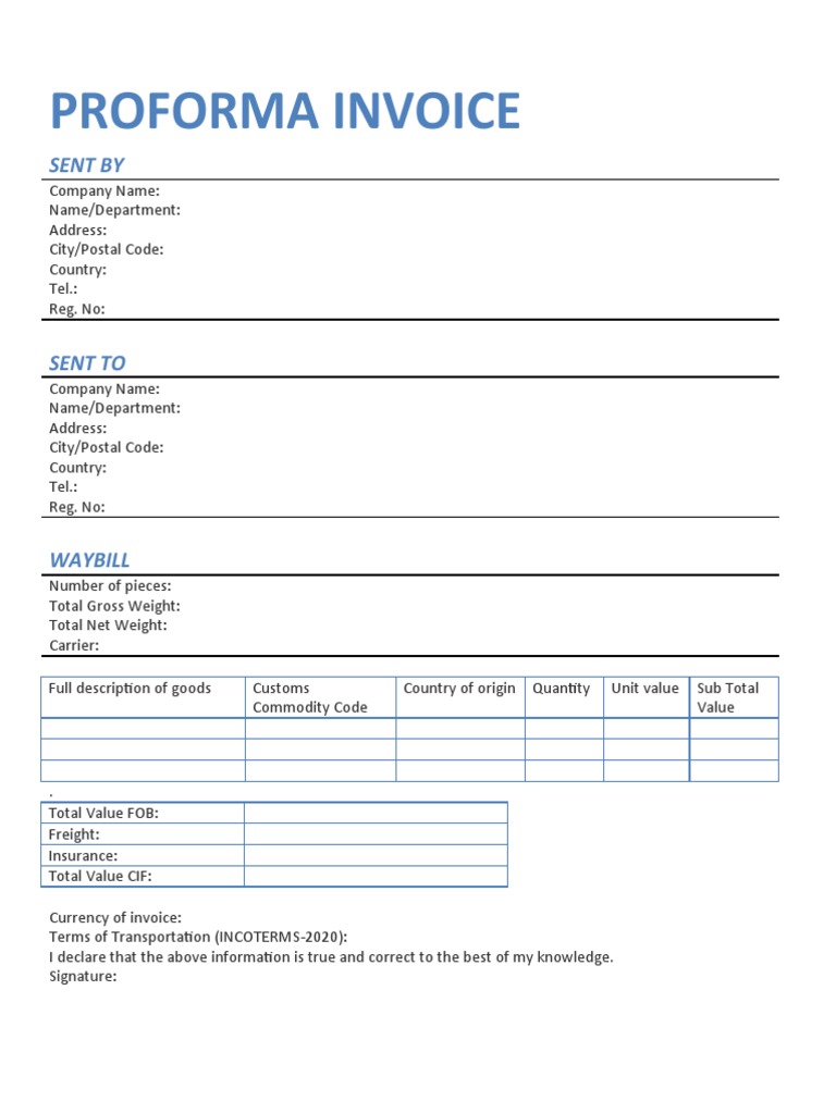 Proforma Invoice Template for Customs | PDF
