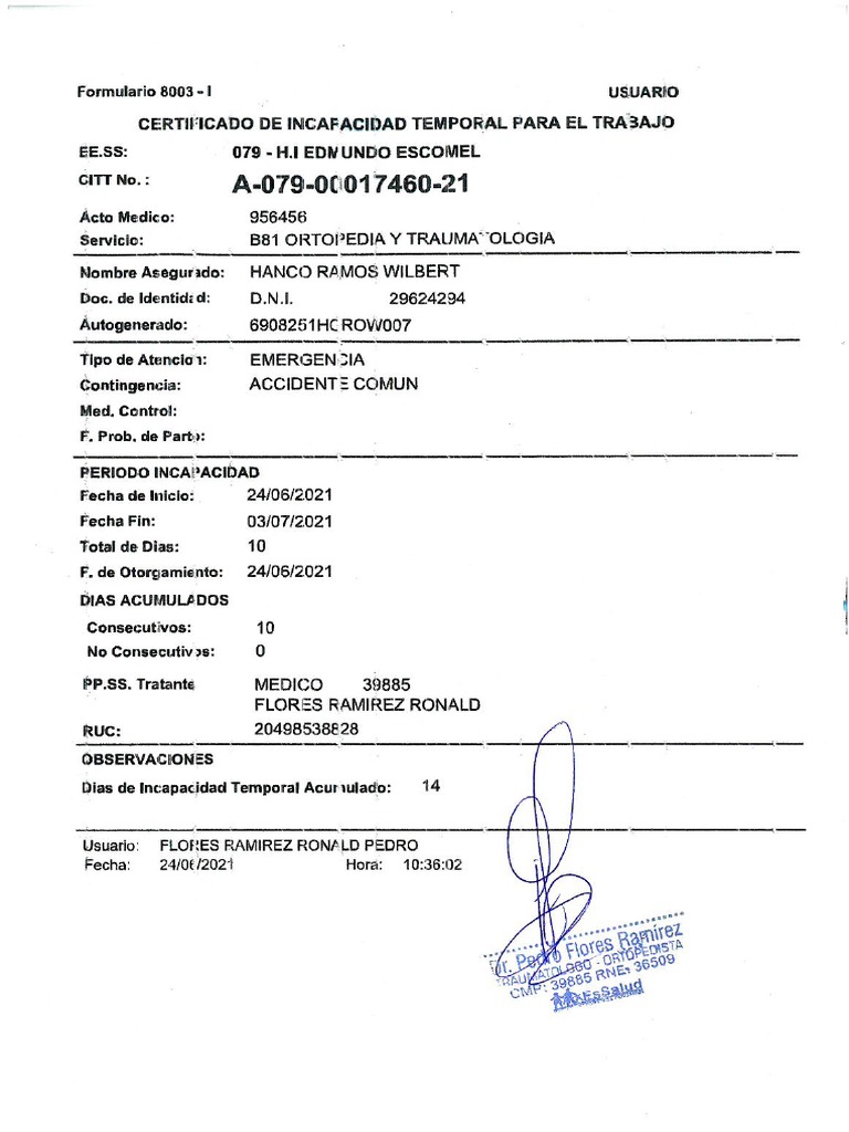 3.-Certificado de Incapacidad Temporal | PDF