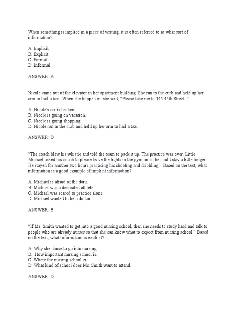 Implicit and explicit information in reading comprehension questions ...