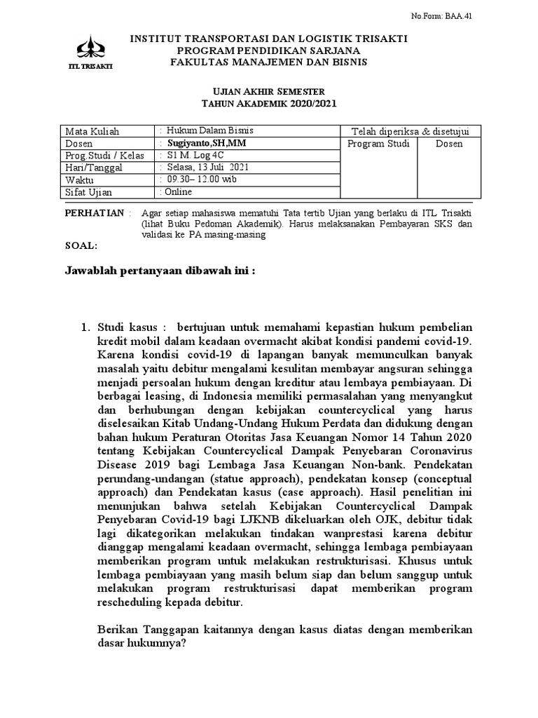 UAS SMT Genap 20-21 MK. HDB M.Log.4C | PDF