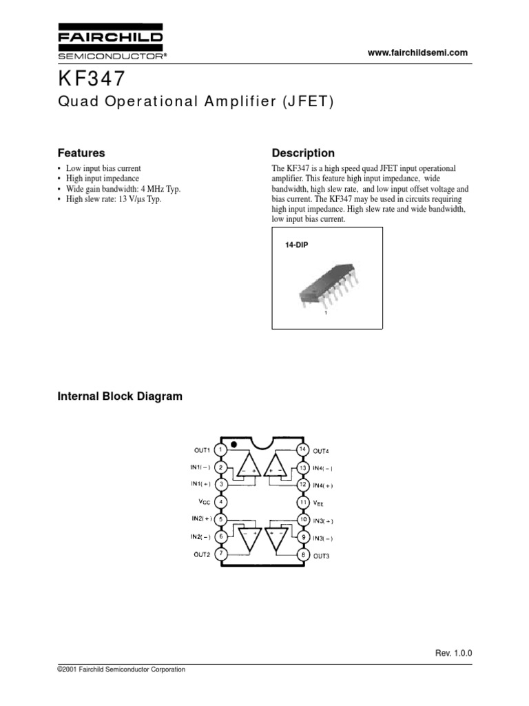 Quad Operational Amplifier (JFET) : Features Description | PDF ...