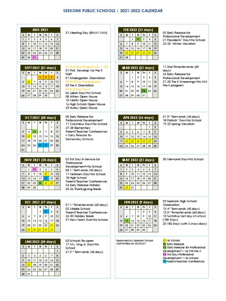 2021-2022 Calendar | PDF | Academic Term | Educational Organizations