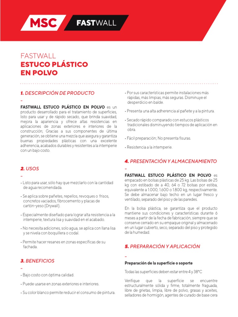 Aplicaciones y características del estuco plástico en polvo FASTWALL ...