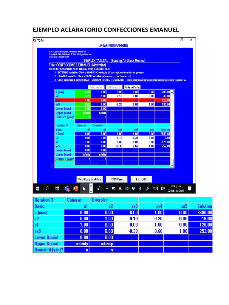 Ejemplo Aclaratorio Confecciones Emanuel Por Tora y Solver | PDF