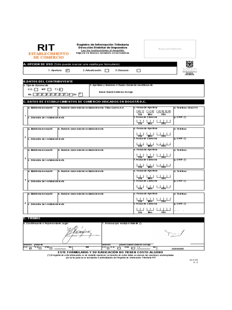 Formato Rit Establecimientos | PDF | Business
