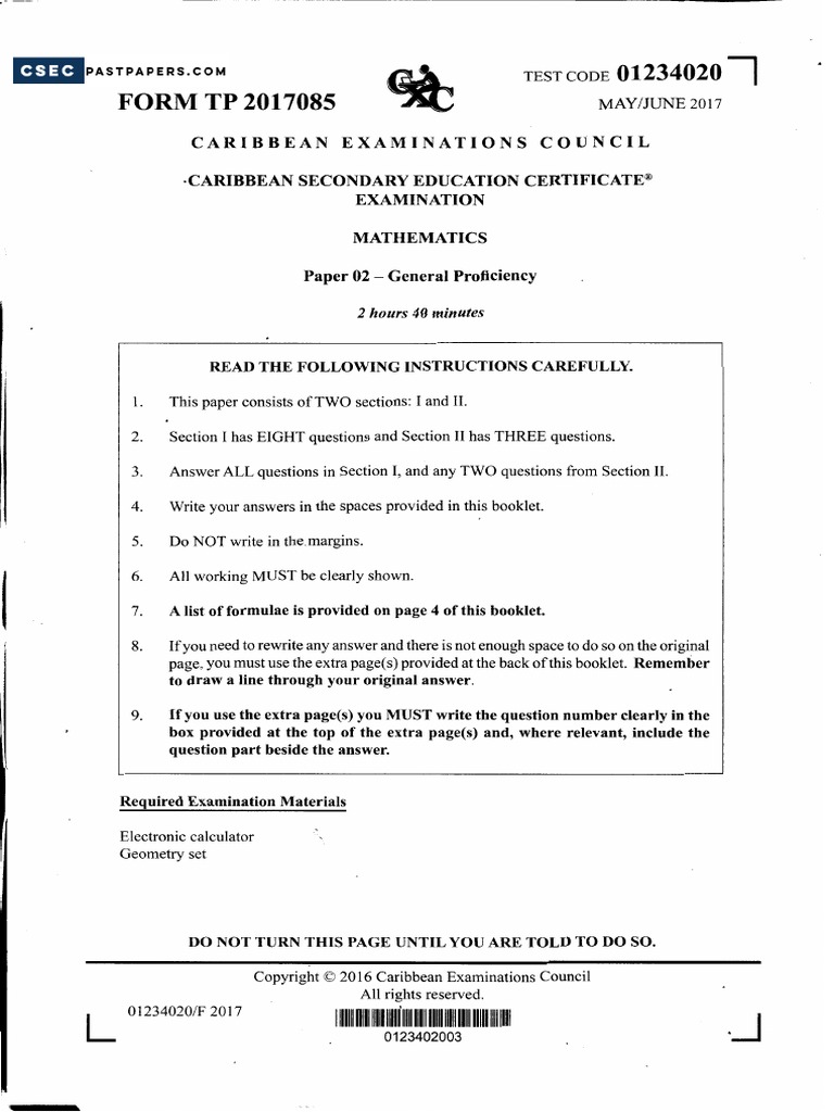 (Mathematics) June 2017 Paper 2 | PDF