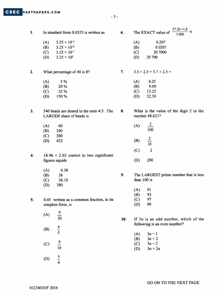 Csec Maths Paper 1 Past Papers Pdf