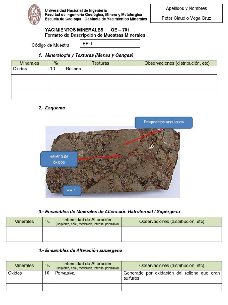 Caracterización de muestras minerales de un yacimiento epitermal de alta sulfidación | PDF ...