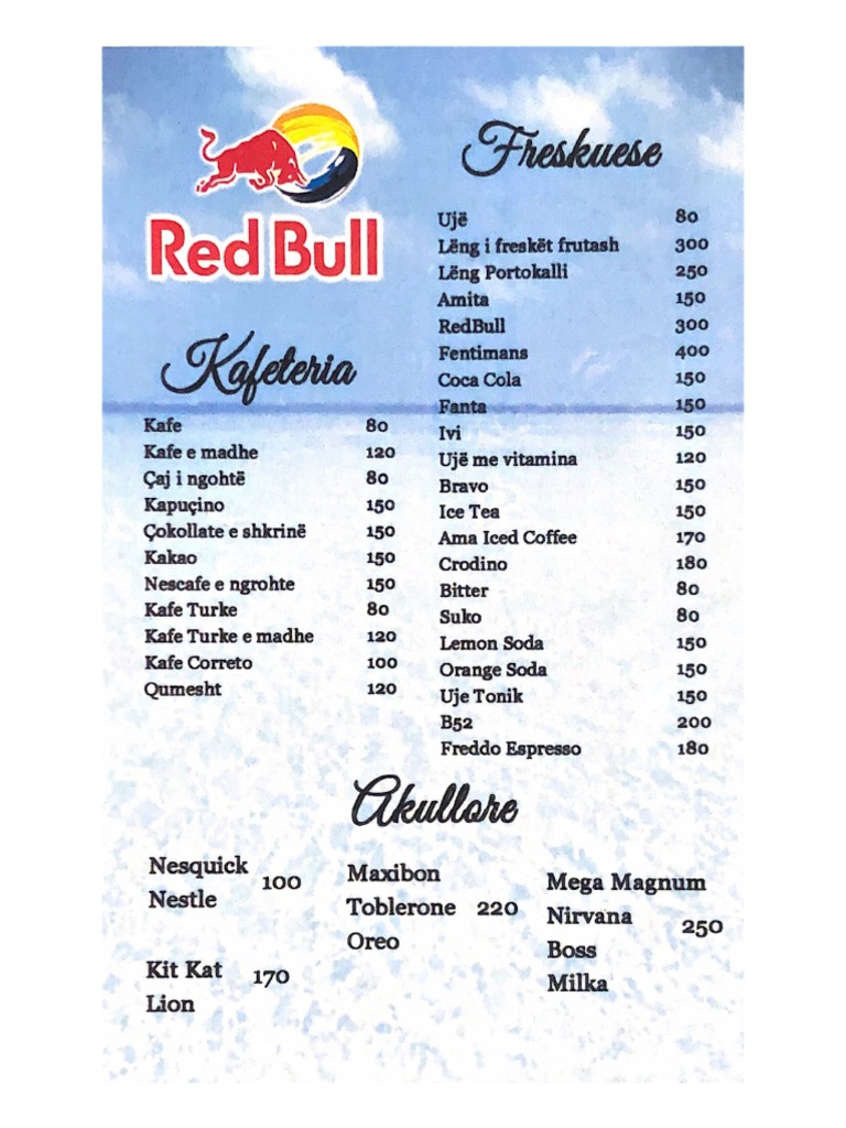 Menu Red Bull 2021 | PDF