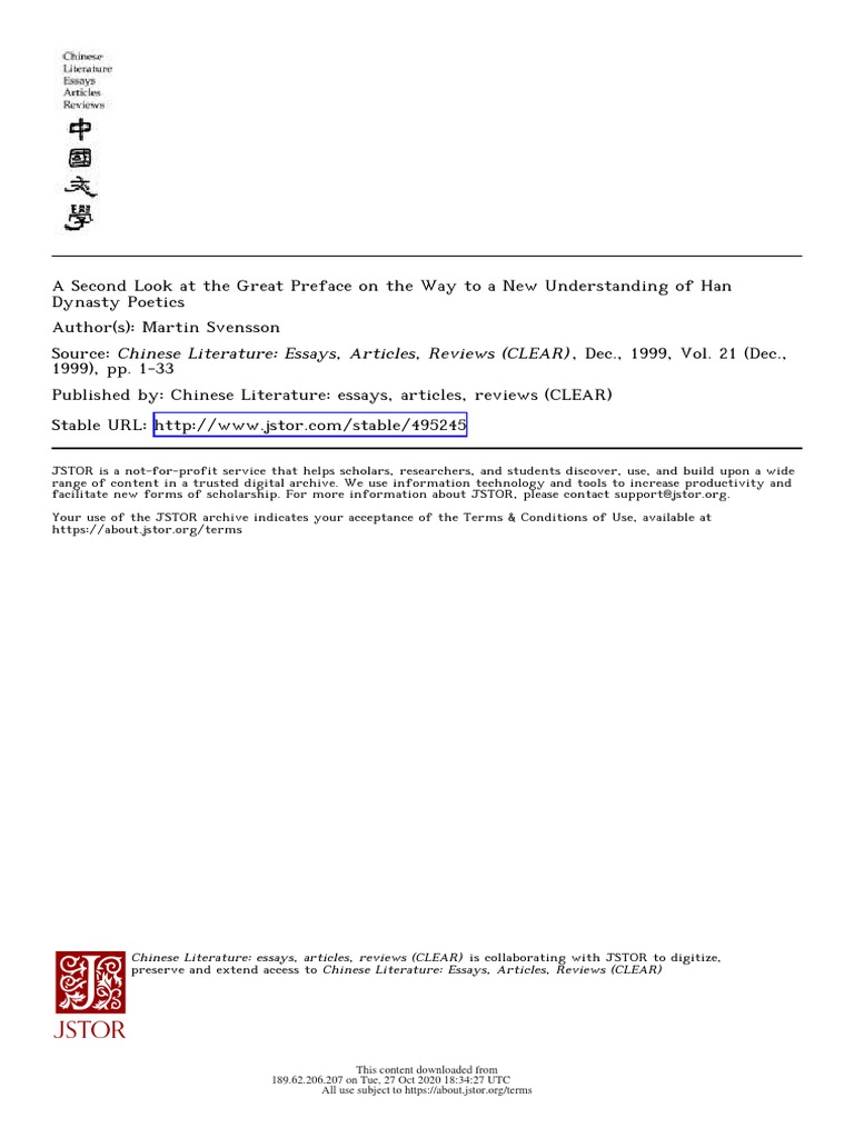 Reexamining Han Dynasty Poetry Through Wei Hong's Great Preface | PDF ...