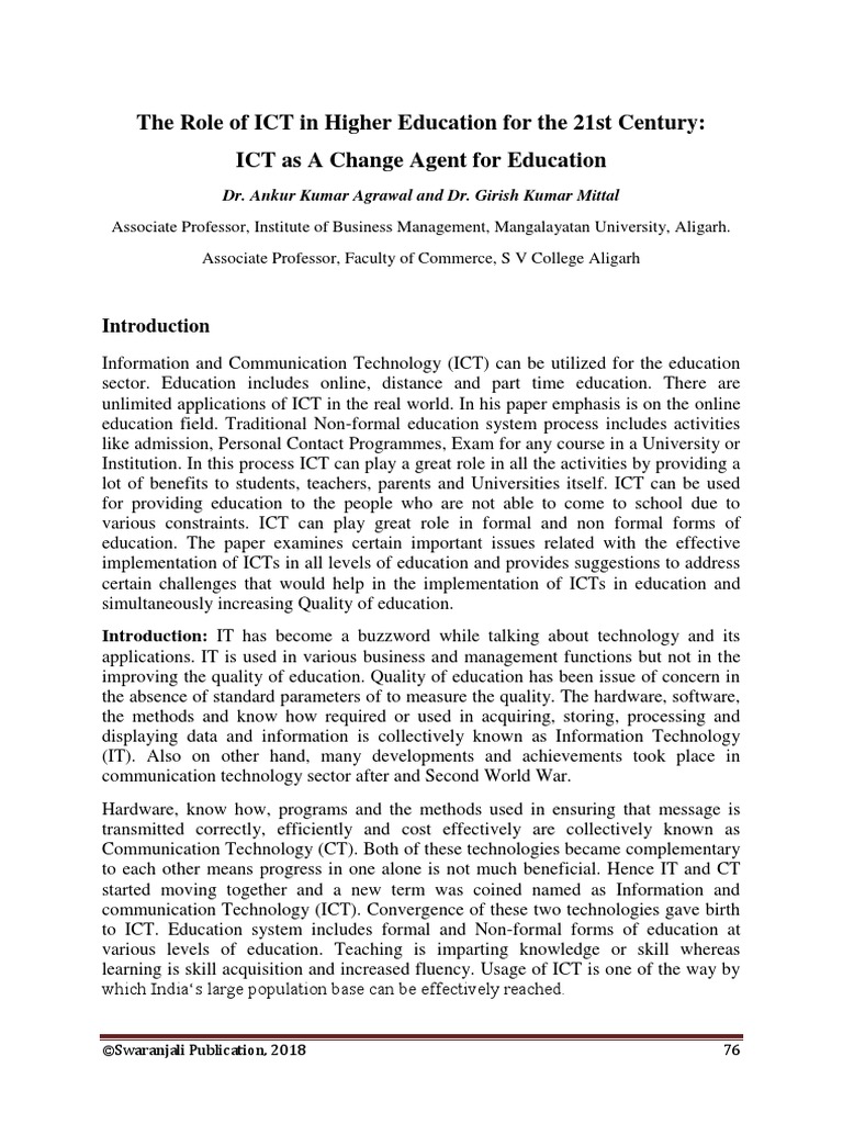 The Role of ICT in Higher Education For The 21st Century: ICT As A ...