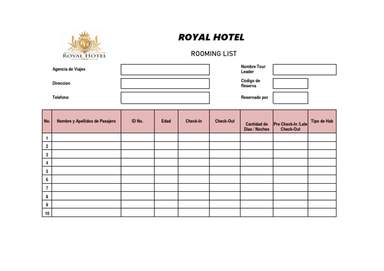 Modelo de Rooming List1 | PDF