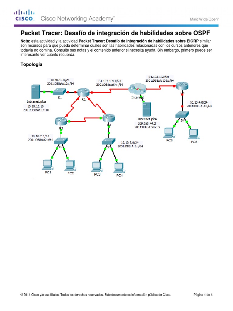 Desafío de Integración de Habilidades Sobre OSPF | PDF | Yo Pv6 | Enrutador (Computación)