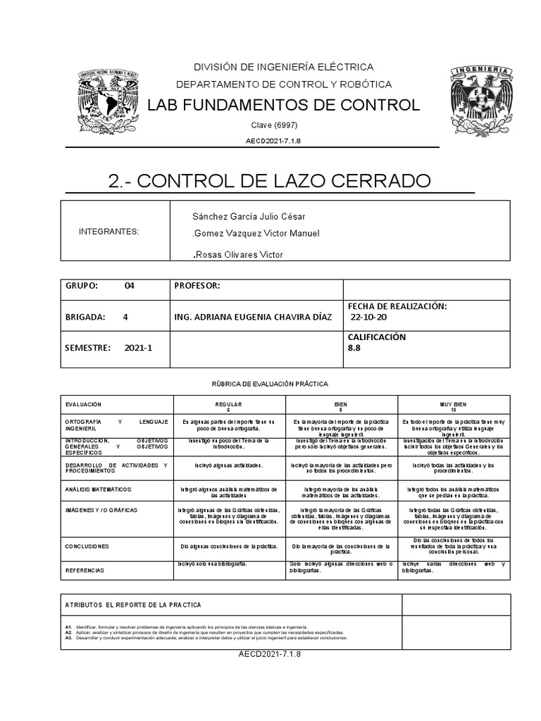 Practica 2 Control de Lazo Cerrado | PDF | Realimentación ...