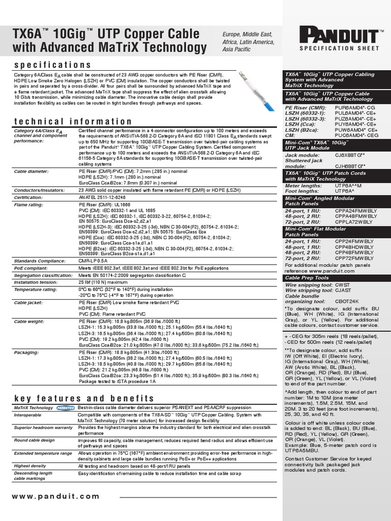 Tx6A 10gig Utp Copper Cable With Advanced Matrix Technology ...