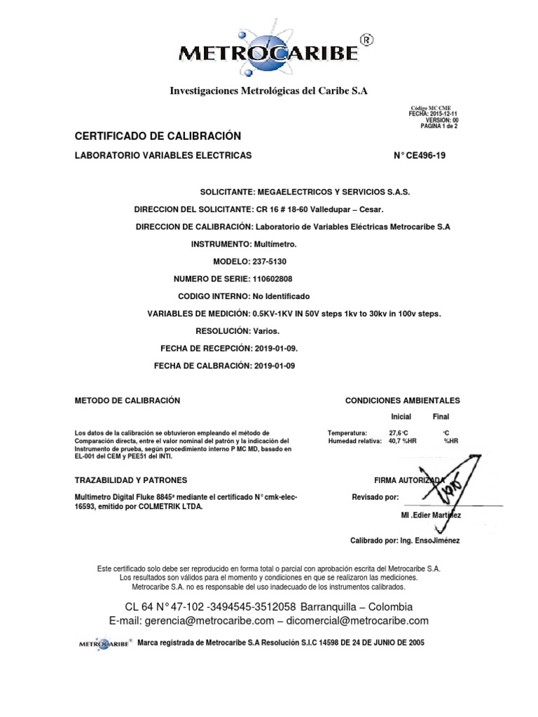 Informe Tecnico Cat-237-5130 | PDF | Calibración | Metrología