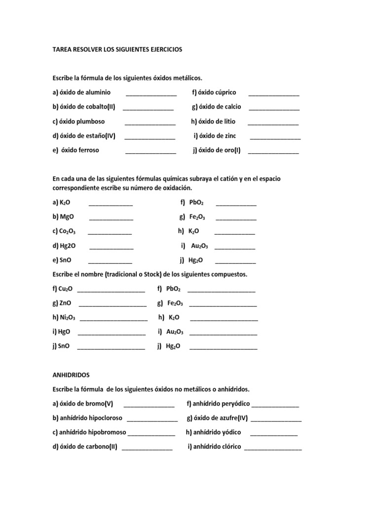 Ejercicios de Óxidos para Hacer | PDF | Rieles | Oxígeno