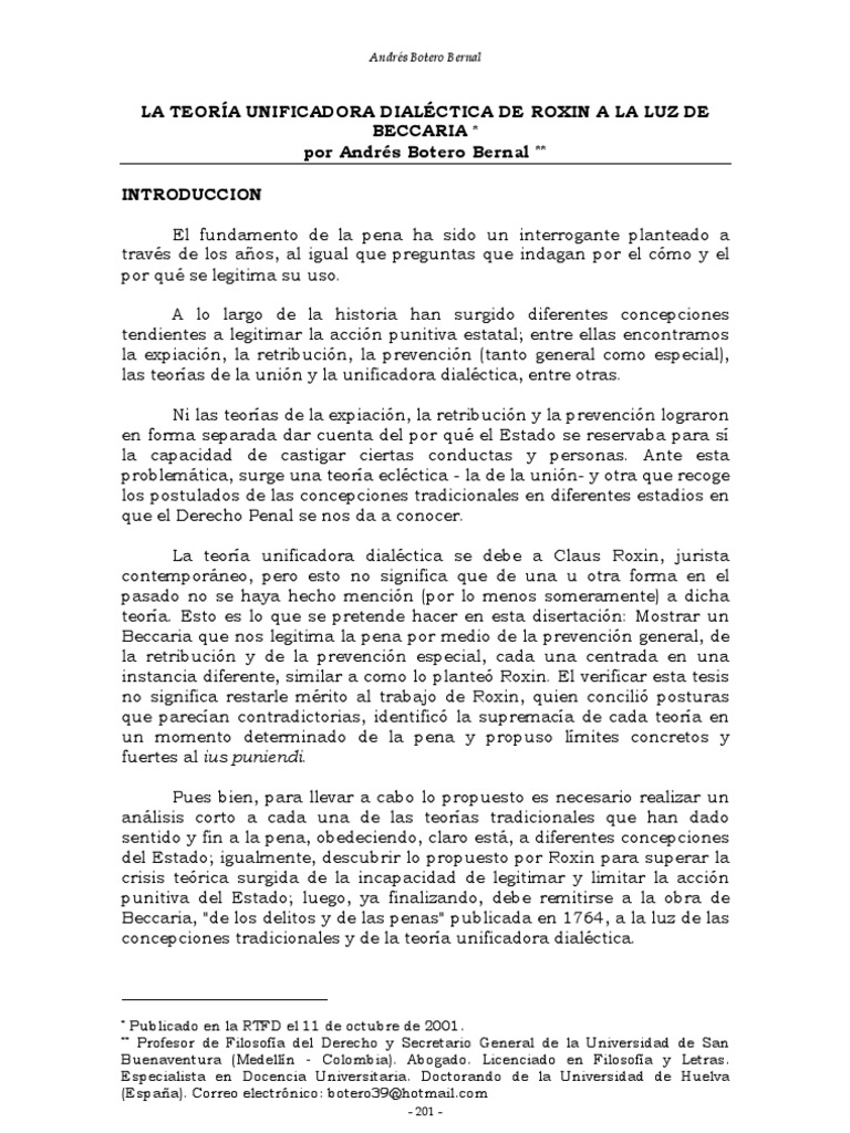 La Teoría Unificadora Dialéctica de Roxin | PDF | Castigos | Derecho penal